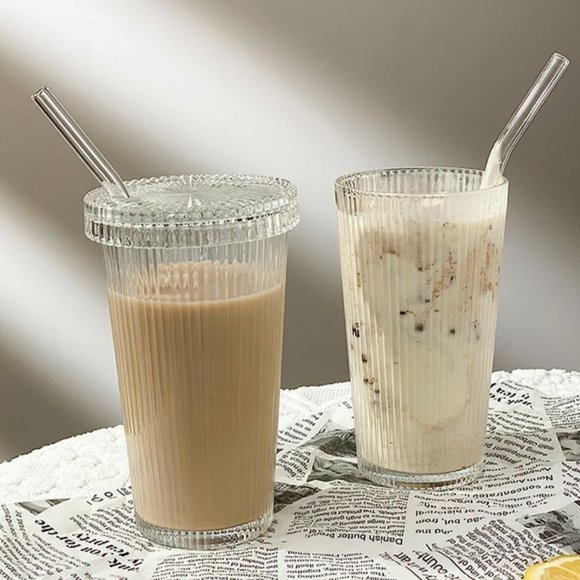Wirhlly | Dining | Tumbler Stripe Ith Lid And Straw Drinking Glass Cup ...